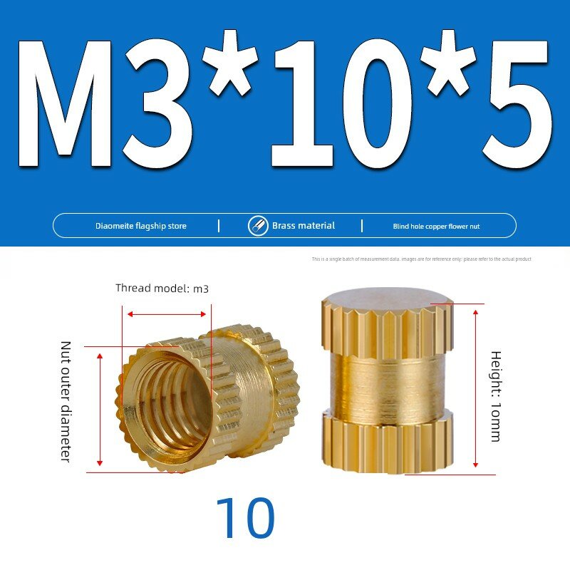 Слепой отверстие медный шестигранный гайка M3x10x5 одинарный паз (10 штук) для общего крепления