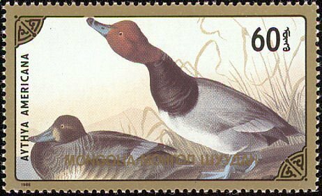(1986-061) Марка Монголия "Красноголовый нырок" Водоплавающие птицы III O