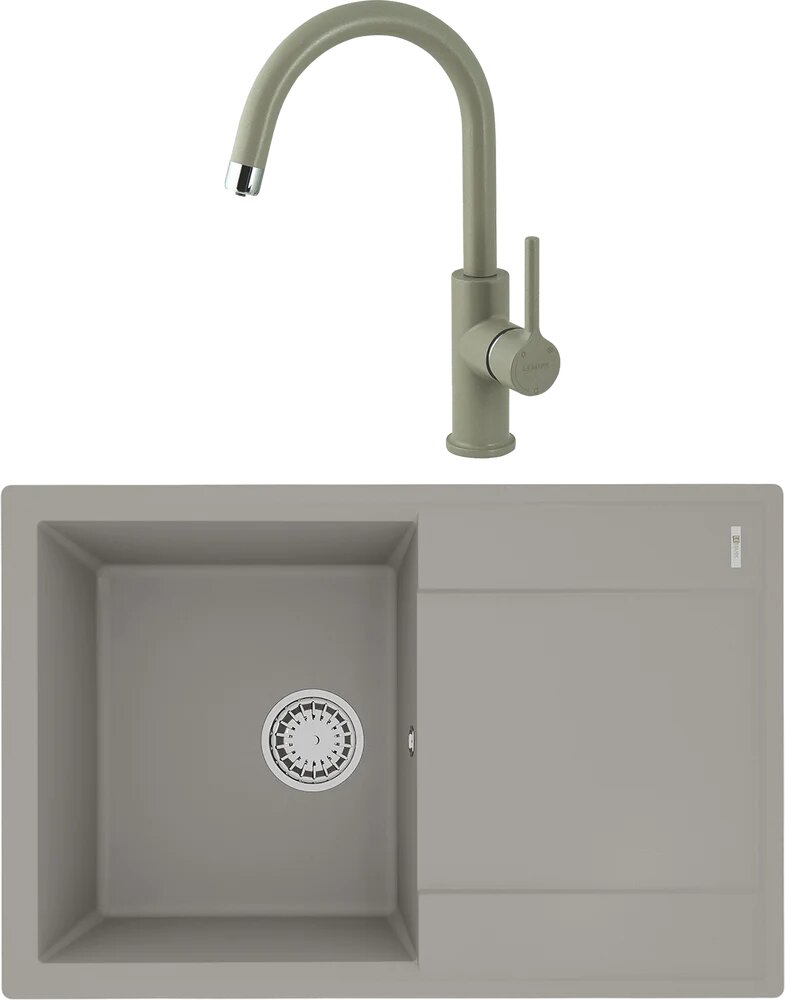 Комплект Мойка Lemark Imandra 760 9910027 76x50, грей, искусственный гранит / Смеситель Comfort LM3073PGR глянцевый серый, глянцевый серый