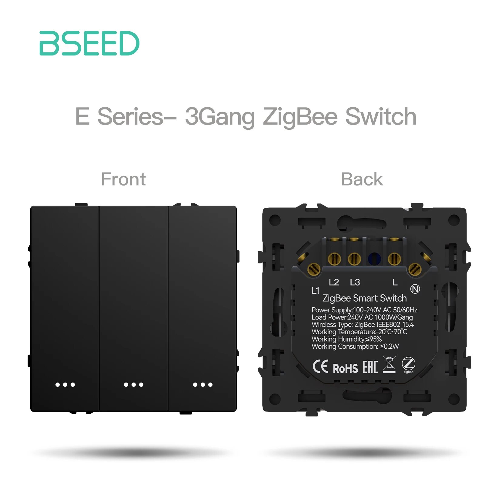 BSEED Zigbee кнопочный выключатель 1/2/3/4 клавишного модуля Zigbee 3Gang Switch