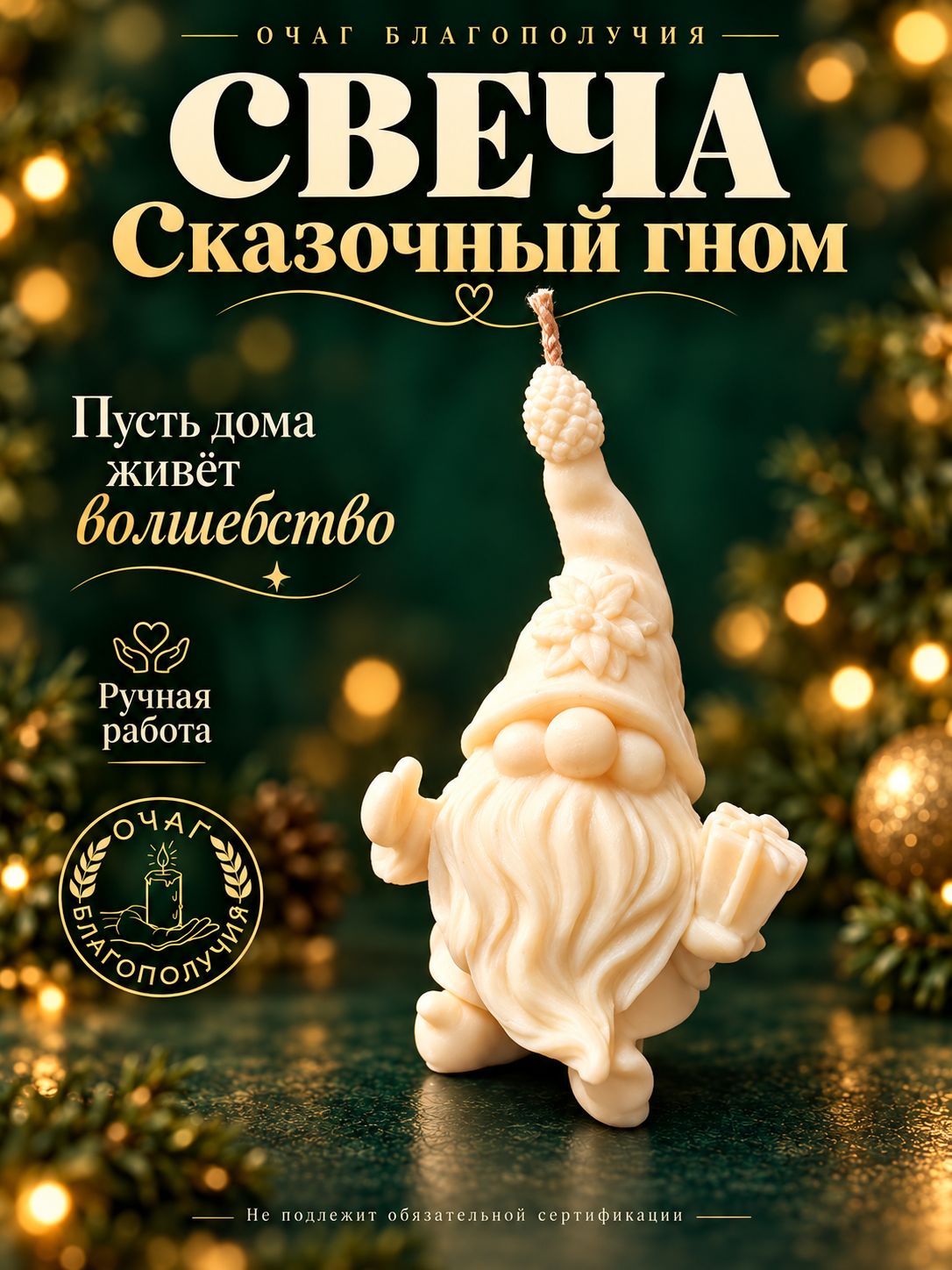Свеча декоративная новогодняя Сказочный Гном