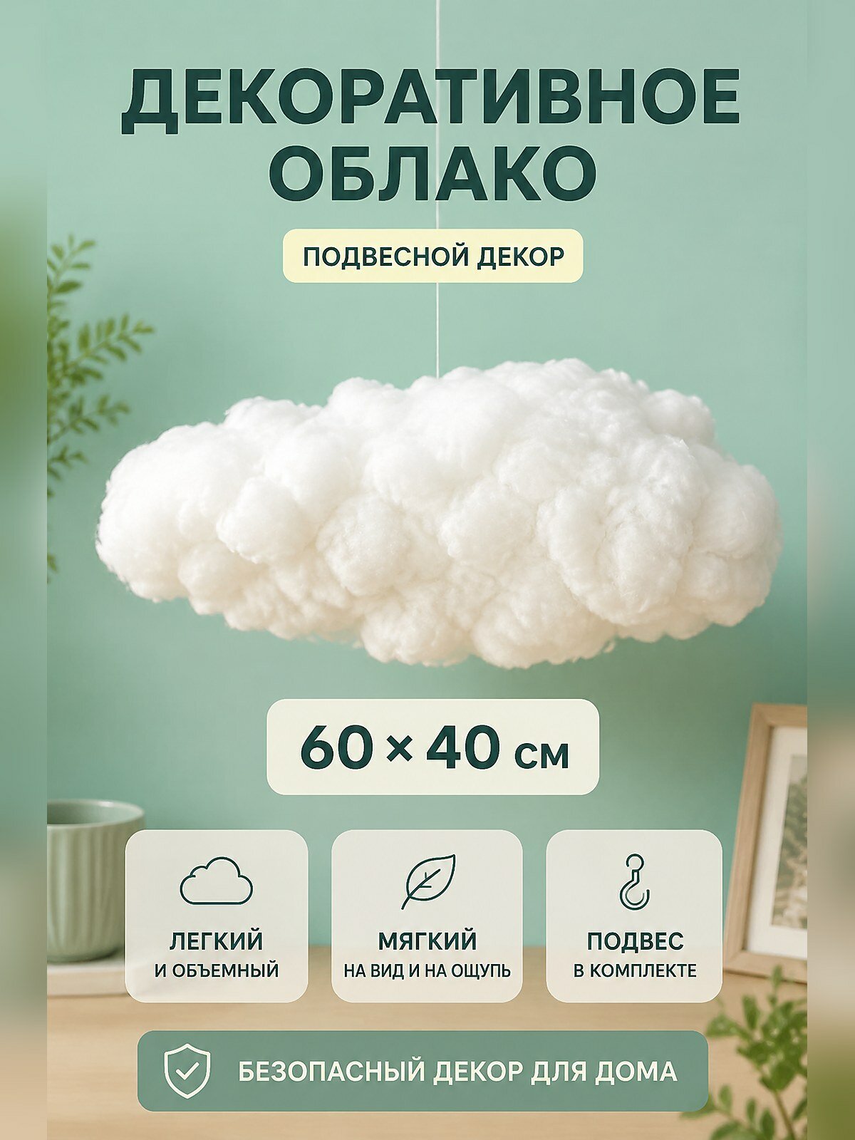 Подвесной декор в виде облака объемный для украшения помещений