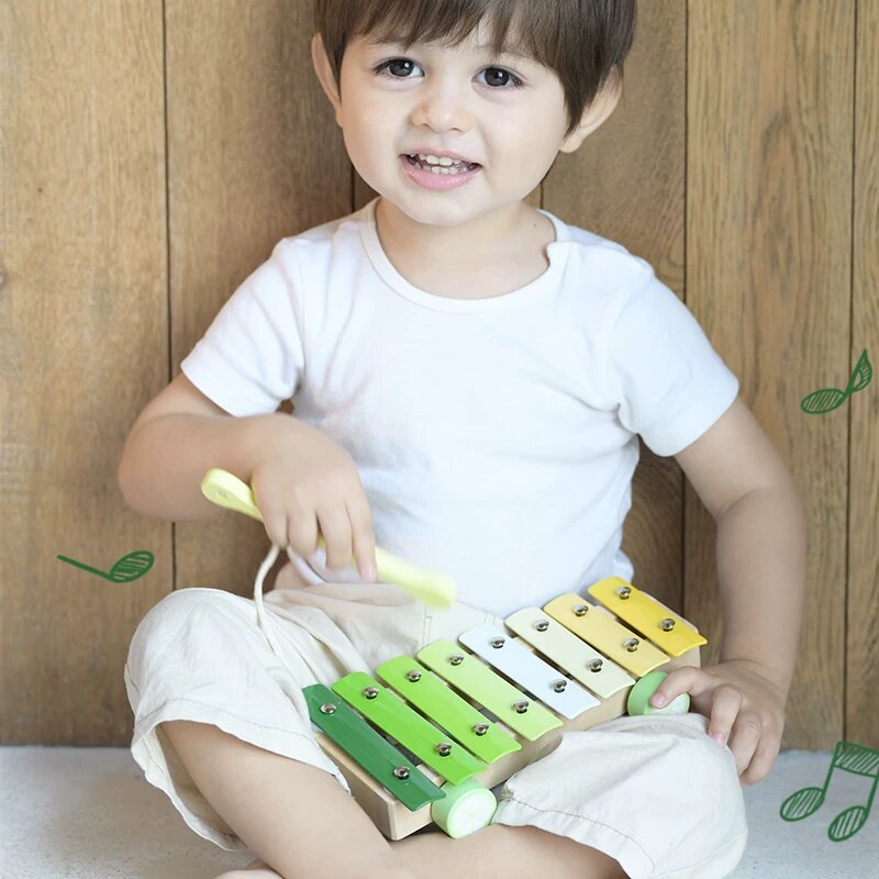 Лимонная музыкальная игрушечная машинка с 8 мелодиями для малышей 1-3 лет, ручная ударная деревянная арфа-машинка
