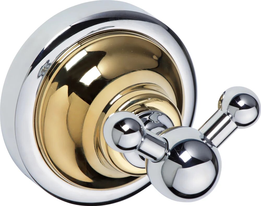 Крючок Bemeta Retro 144206038 латунный, двойной, хром, золотой, вешалка для полотенец в ванную