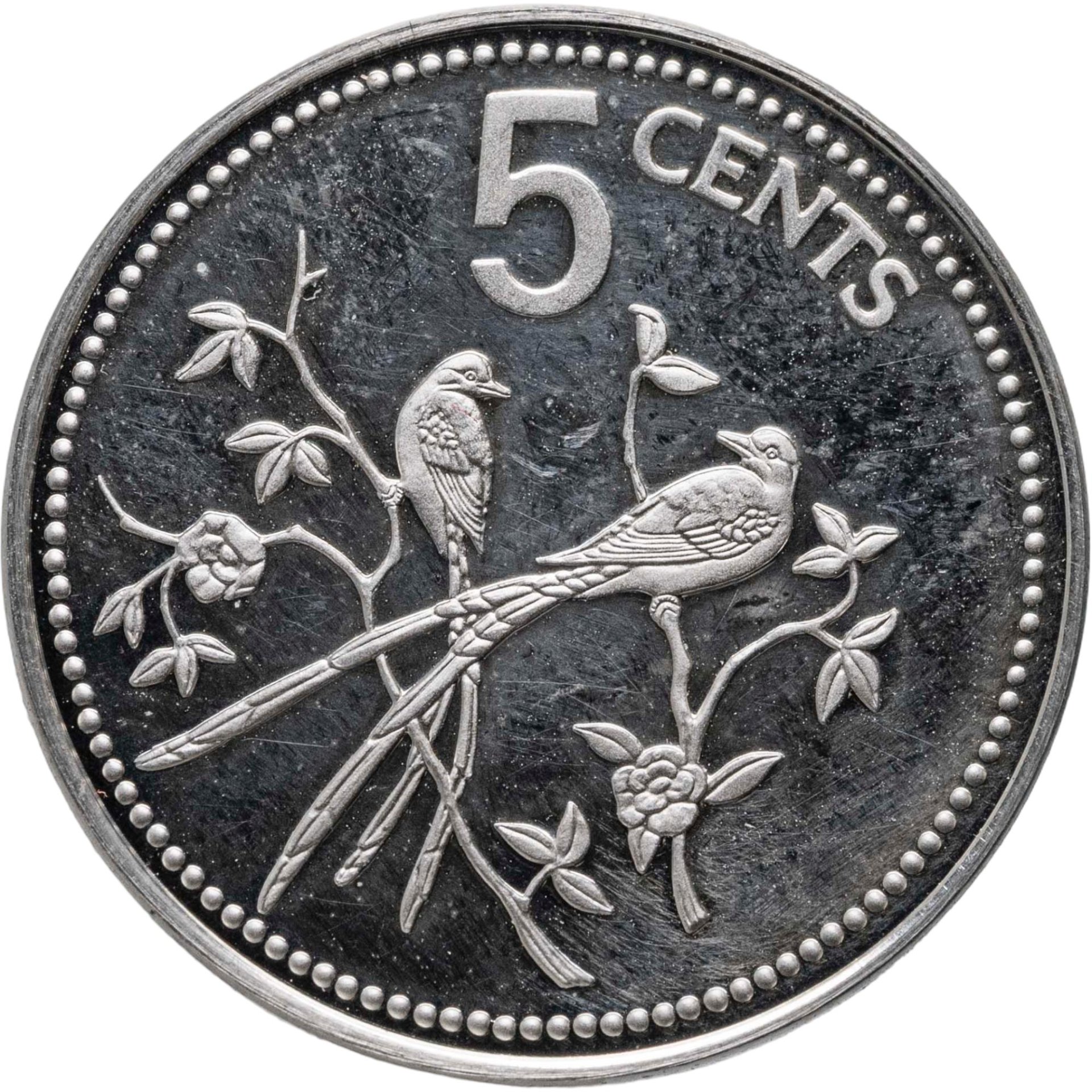 Белиз 5 центов cents 1975 Птицы, Латунь, в сохранности Proof