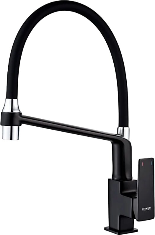Смеситель для кухни Ledeme H78B L4078B-2 с гибким изливом, с поворотным изливом, черный, матовый, однорычажный, латунный, с керамическим картриджем