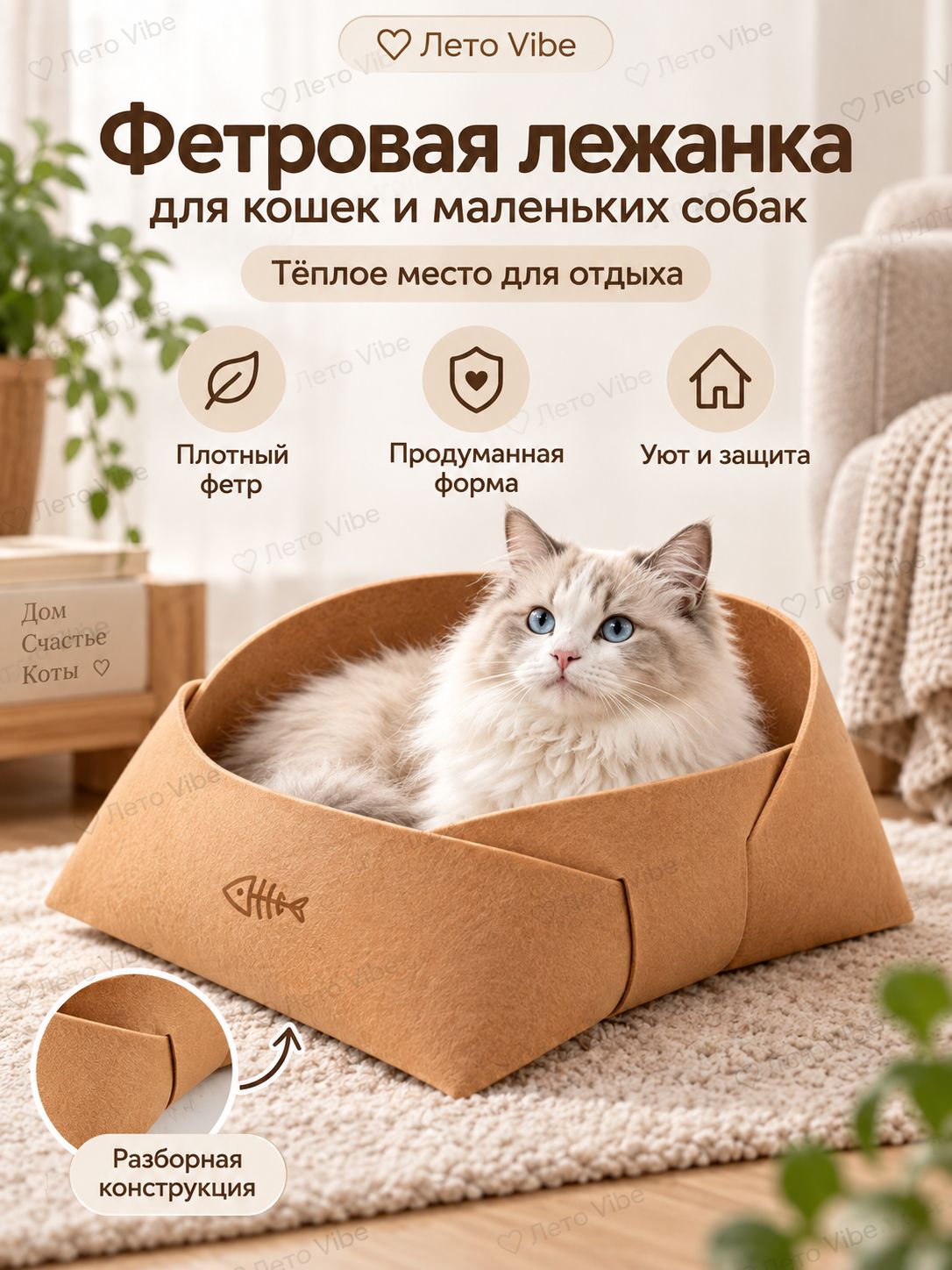 Уютная лежанка для собак и кошек из войлока, Фетровая лежанка для кошек и маленьких собак, разборный домик для сна, всесезонная кроватка для питомца