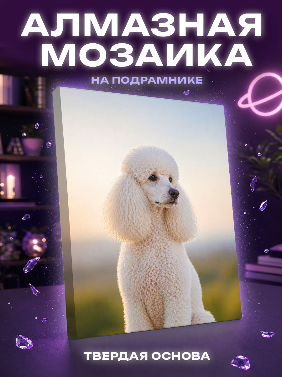 Алмазная мозаика Белый пудель на фоне светлого неба