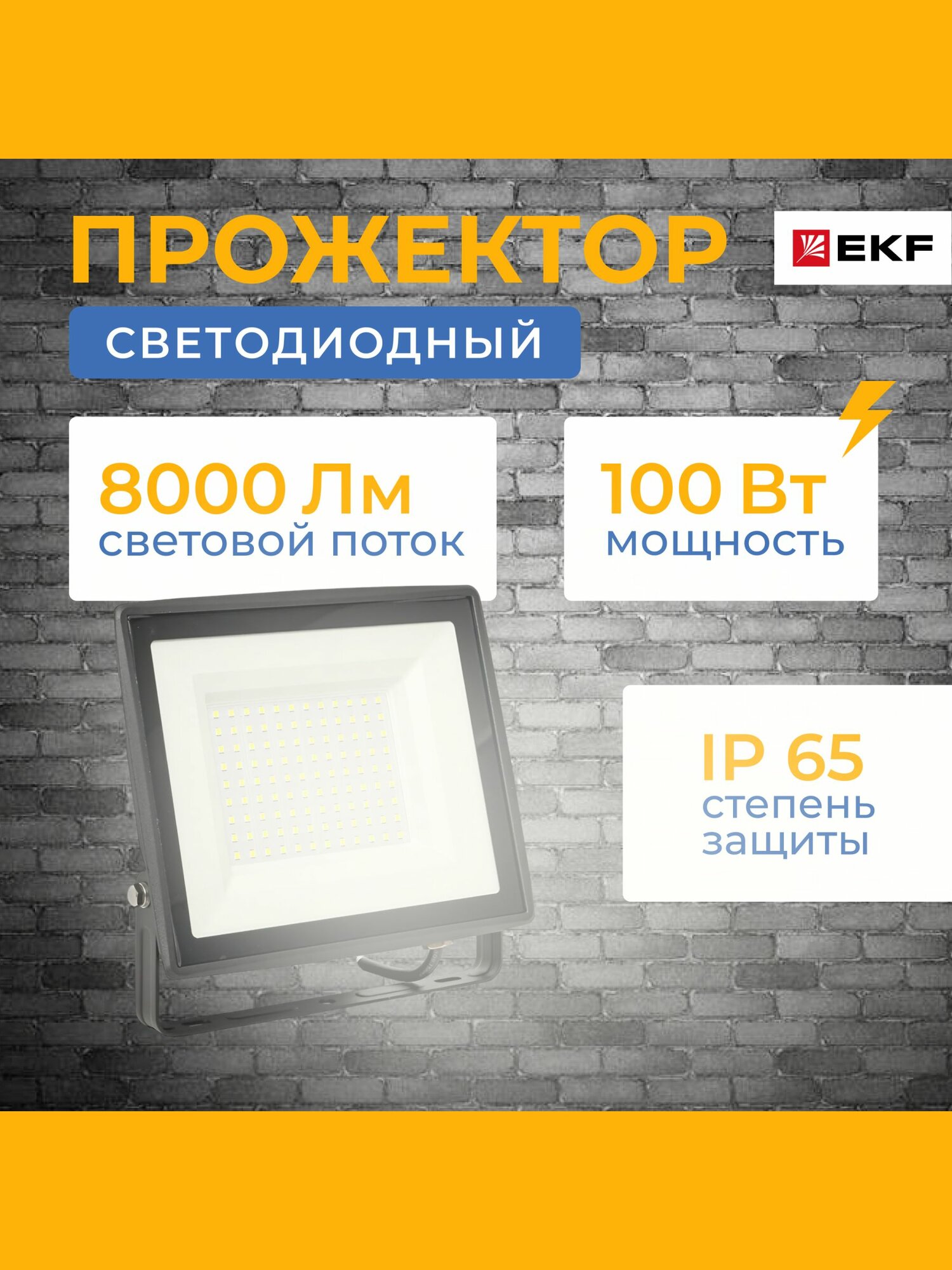 Уличный прожектор светильник светодиодный, EKF, черный, 100 Вт, IP65, 6500К