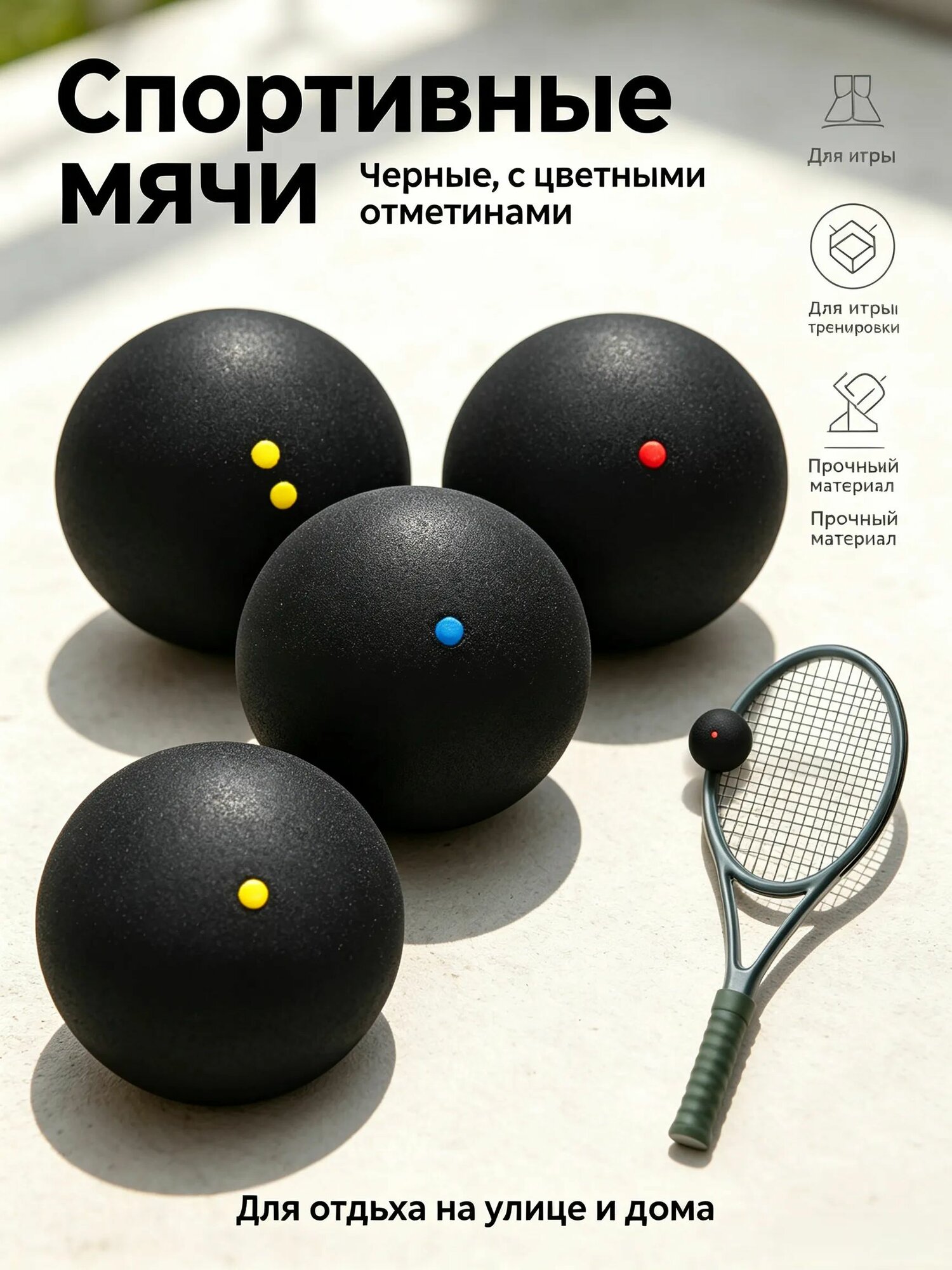 Мяч для сквоша, 4 шт