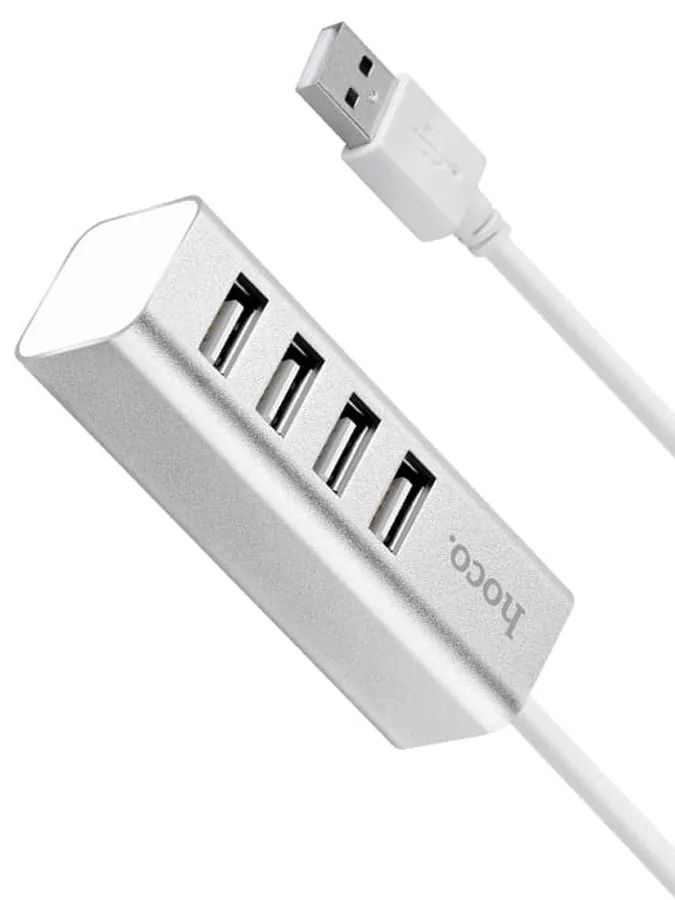 USB адаптер-Хаб Hoco HB1, 4 USB серебристый