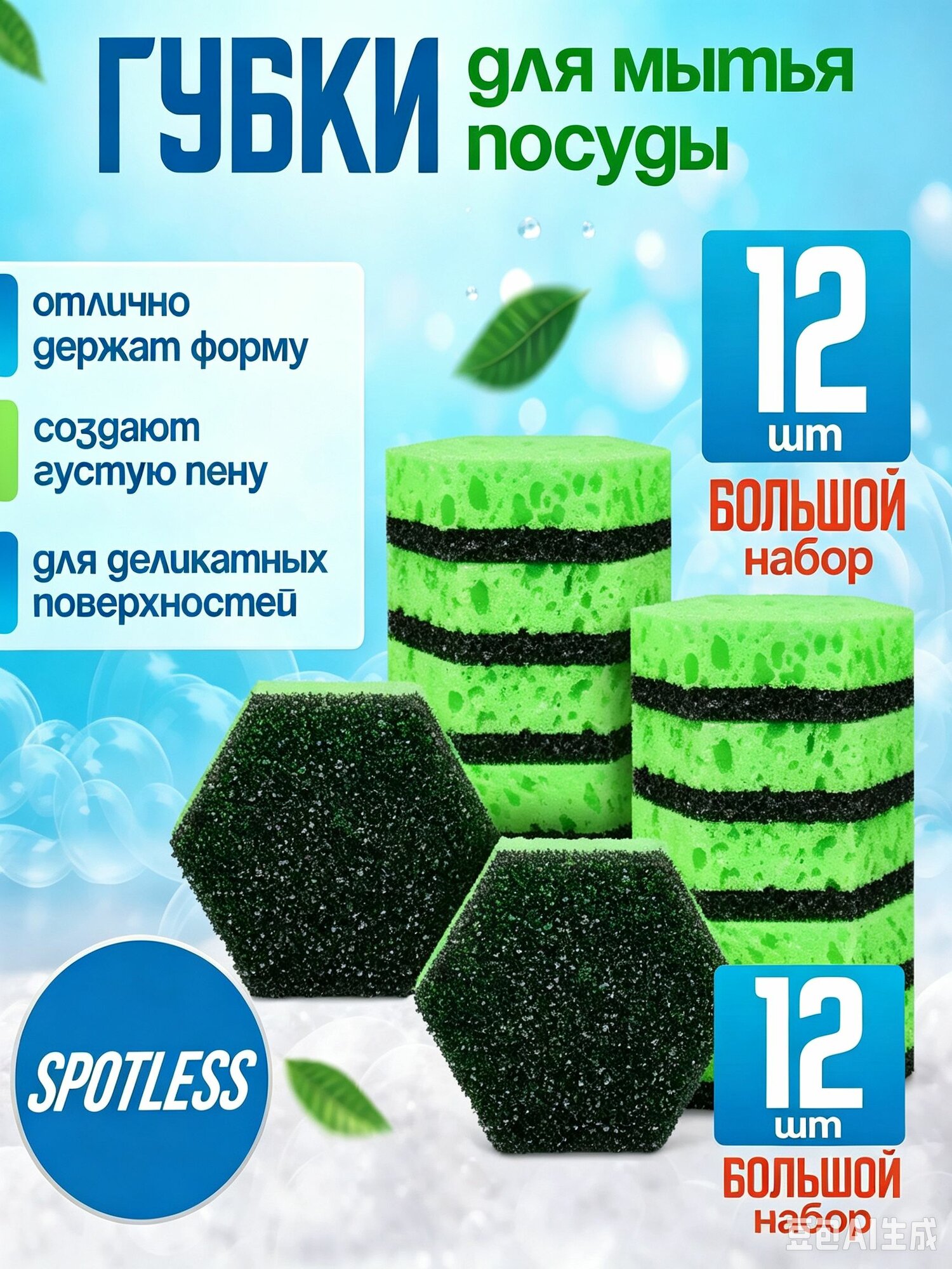 Губка, поролон, 12 шт.