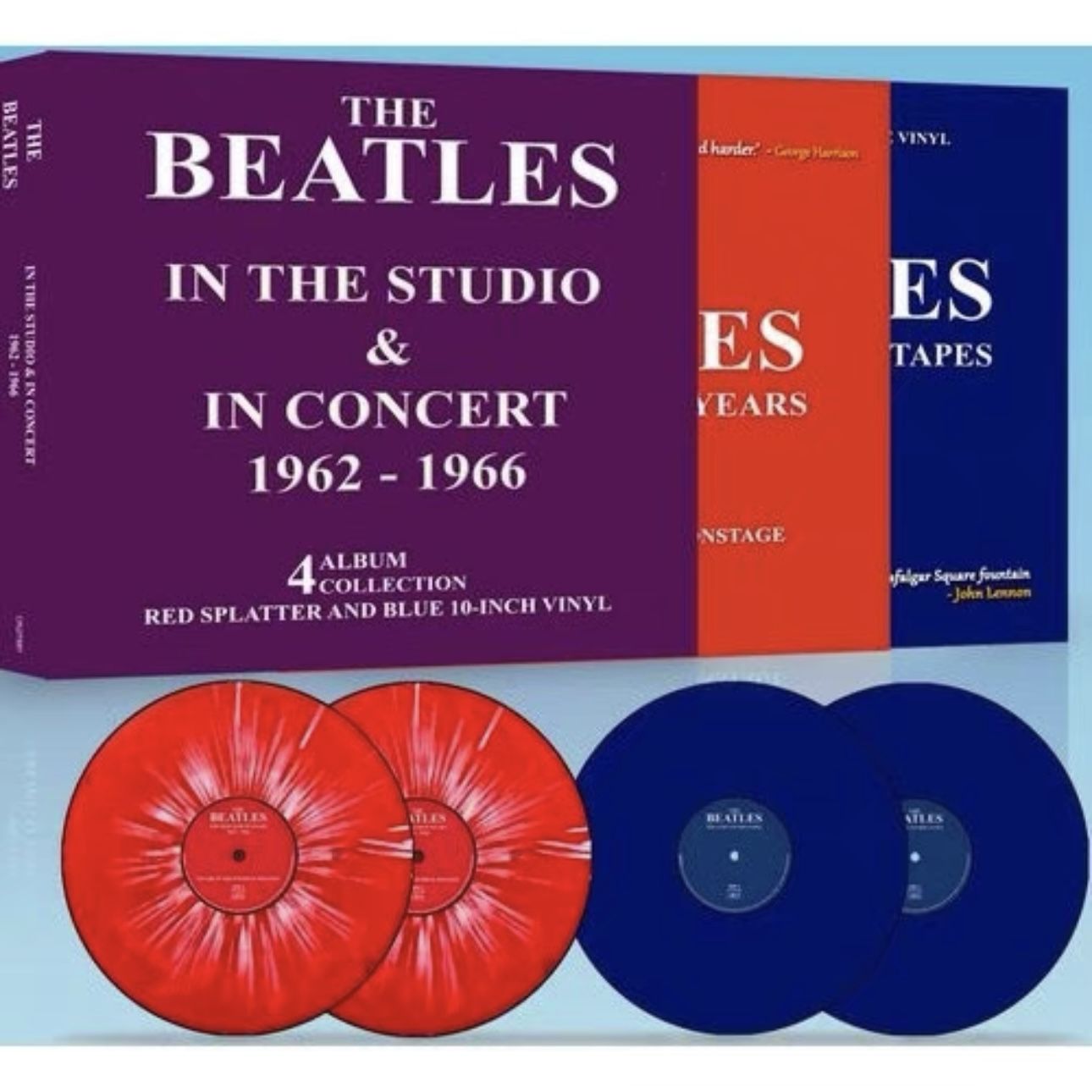 Виниловая Пластинка Винил набор The Beatles In The Studio & In Concert 1962 1966, 4 пластинки 10 дюймов, красный сплаттер и синий винил, рок