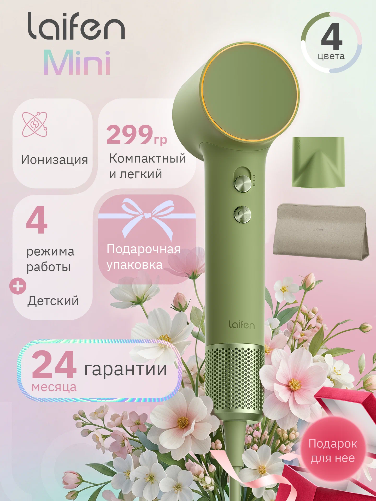 Laifen Mini, высокоскоростной фен для волос, портативный (110000 об/мин, 19 м/с, 1100 Вт)