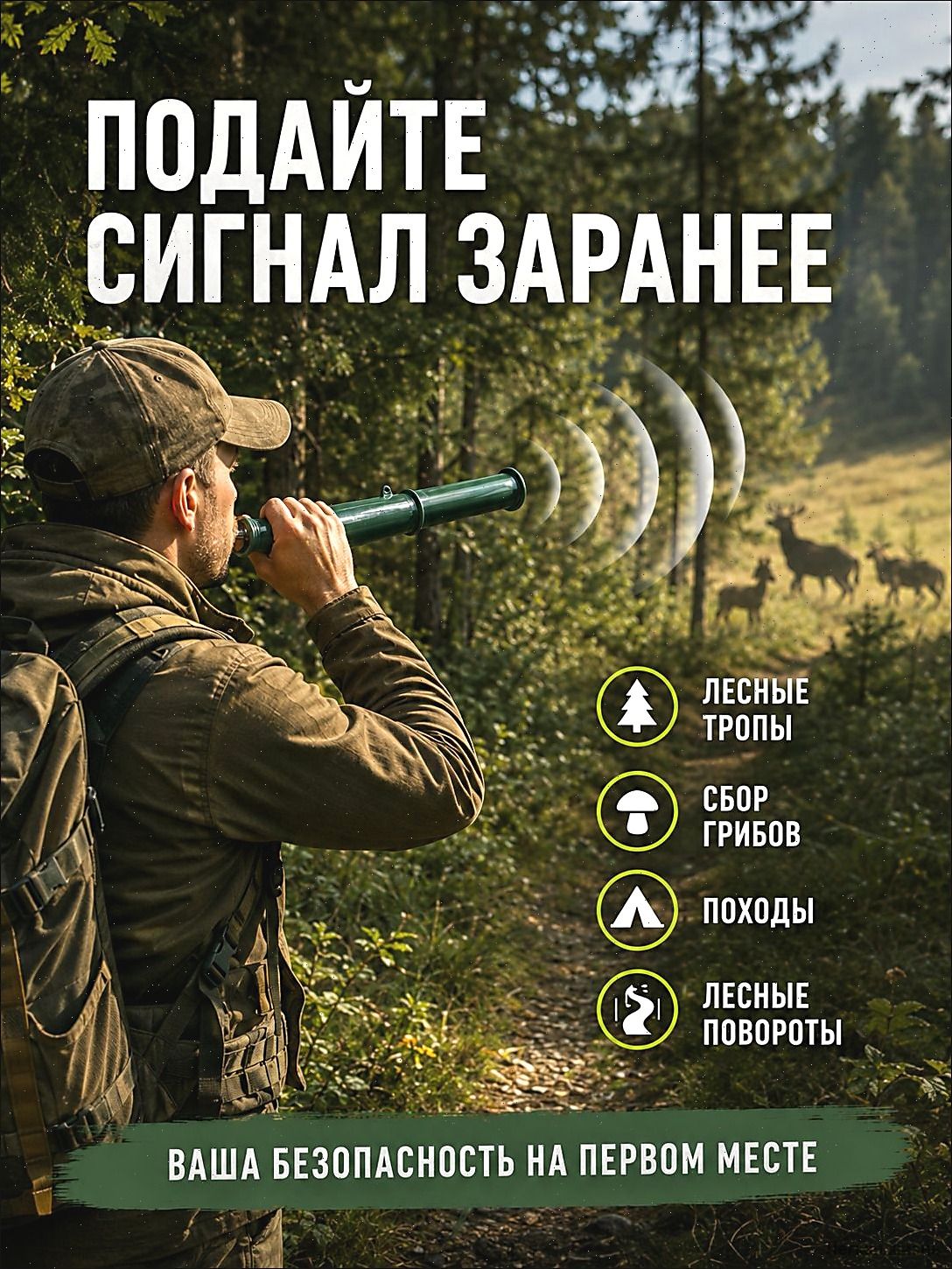 Горн охотничий сигнальный рожок для выживания в лесу, громкий отпугиватель медведей и животных