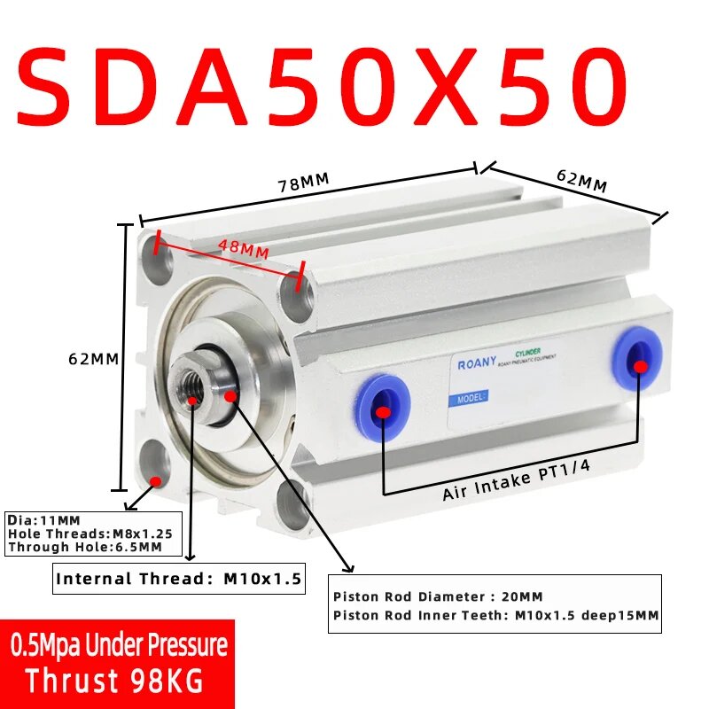 Воздушный пневматический поршневой цилиндр SDA50 50мм Stroke 50mm
