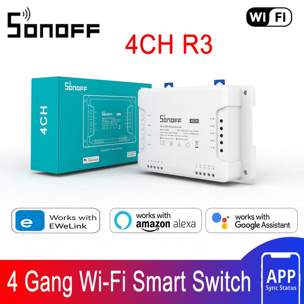 WiFi Реле 4-х канальный Sonoff 4CHR3 (Работает с Алисой)