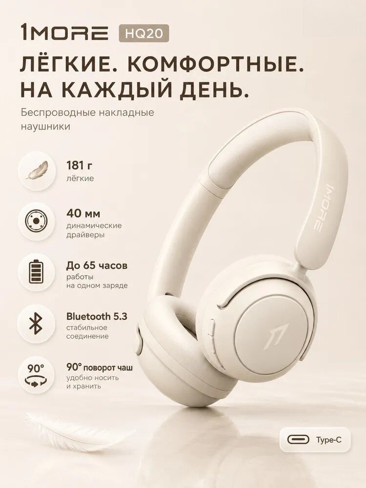 1MORE HQ20 Устанавливаемая на голову Bluetooth-гарнитура с небольшим беспроводным шумоподавлением