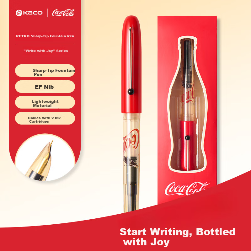 Каллиграфическая шариковая ручка KACO x Coca-Cola для мужчин и женщин с EF-пером и набором чернил Цвет：Бежевый с