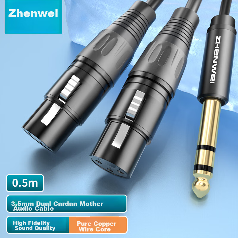 ZHENWEI аудиокабель 6.5 мм к двойному XLR 0.5 м стерео для студийных мониторов усилителей Версия：0.5 мМодель：6.5 мм