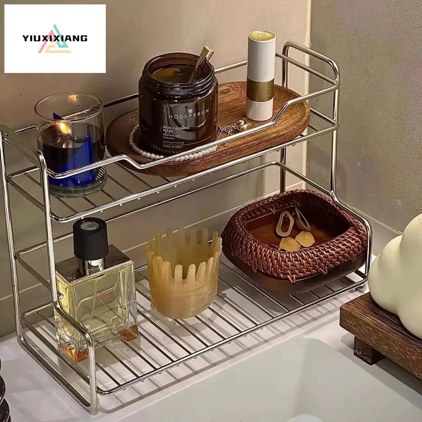Угловой стальной держатель для аксессуаров в санузел, 27.5x13x20.5 см, премиум