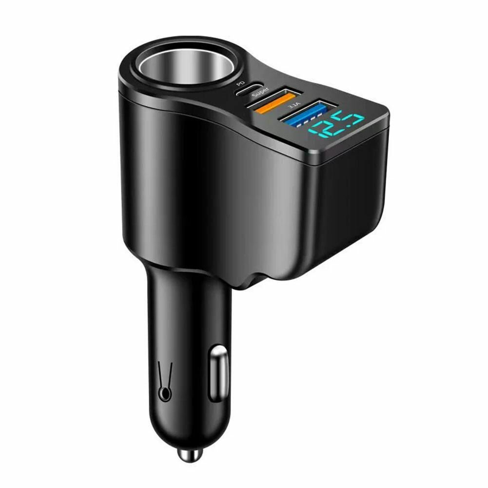 Автомобильное зарядное устройство (2 USB, гнездо прикуривателя, 66 Вт) с цифровым вольтметром, компактное