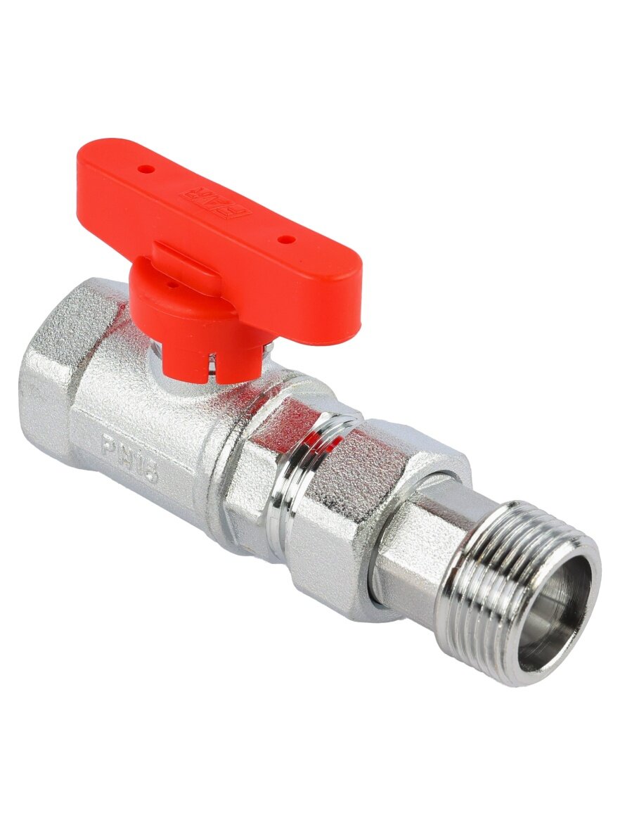 Кран шаровой Far 1/2" ВР - американка, хромированный, (бабочка, красн.)