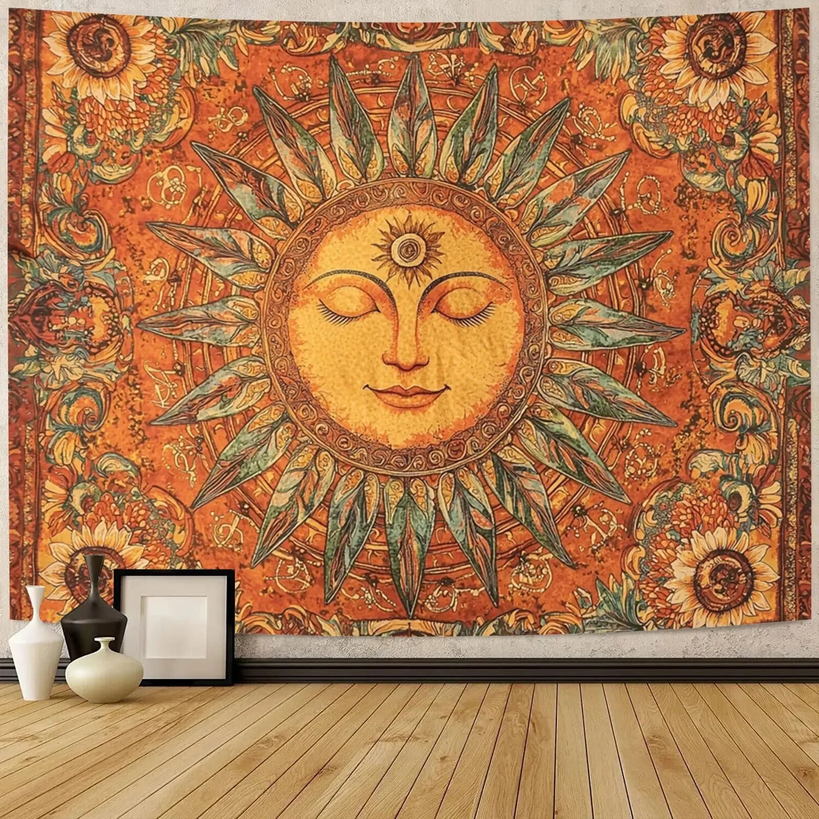 VIKAMA гобелен бохо солнце оранжевый 40X60CM(1.3X2FT