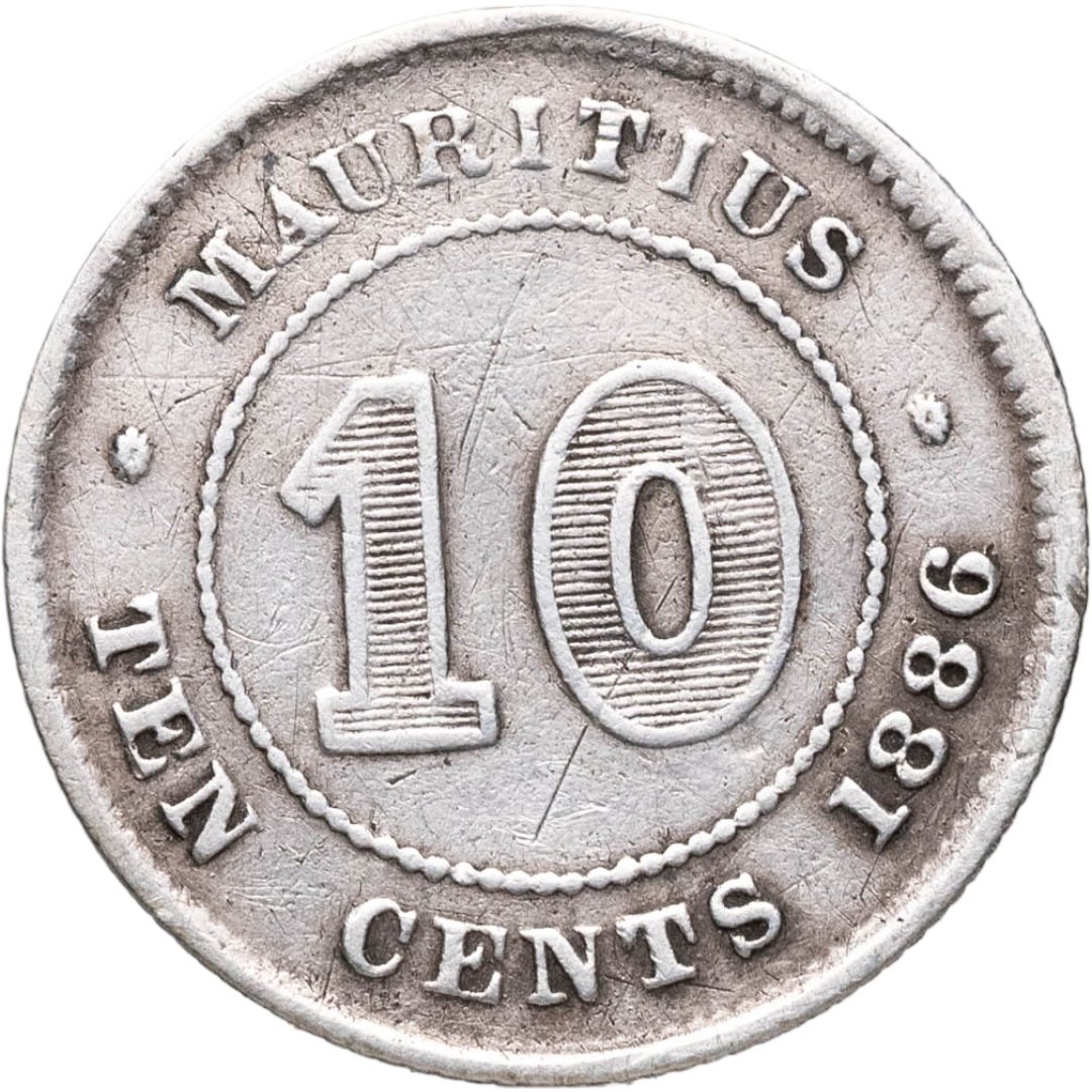 Маврикий 10 центов cents 1886, Серебро 800, в сохранности F-VF