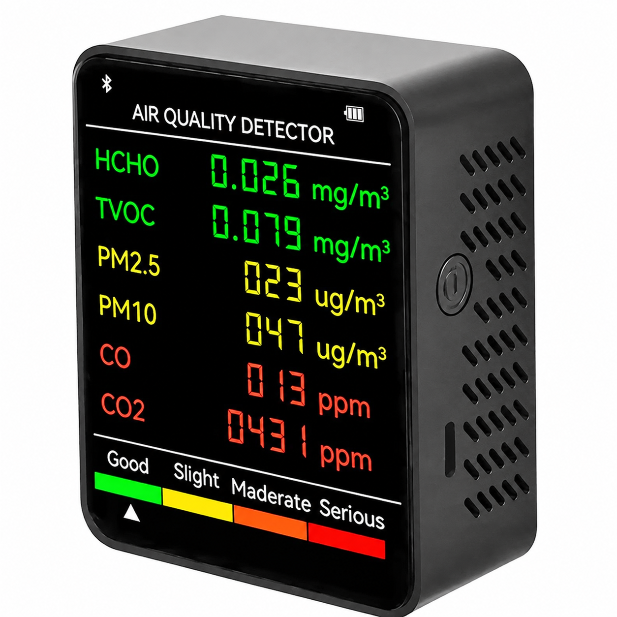 Монитор качества воздуха 6 в 1 с CO2, CO, PM2.5, PM10, HCHO и TVOC, автономный, для помещений
