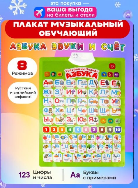 Говорящая азбука для малышей. Обучающая игра для детей - звуковой плакат. Азбука (арт. ЗП-9504)