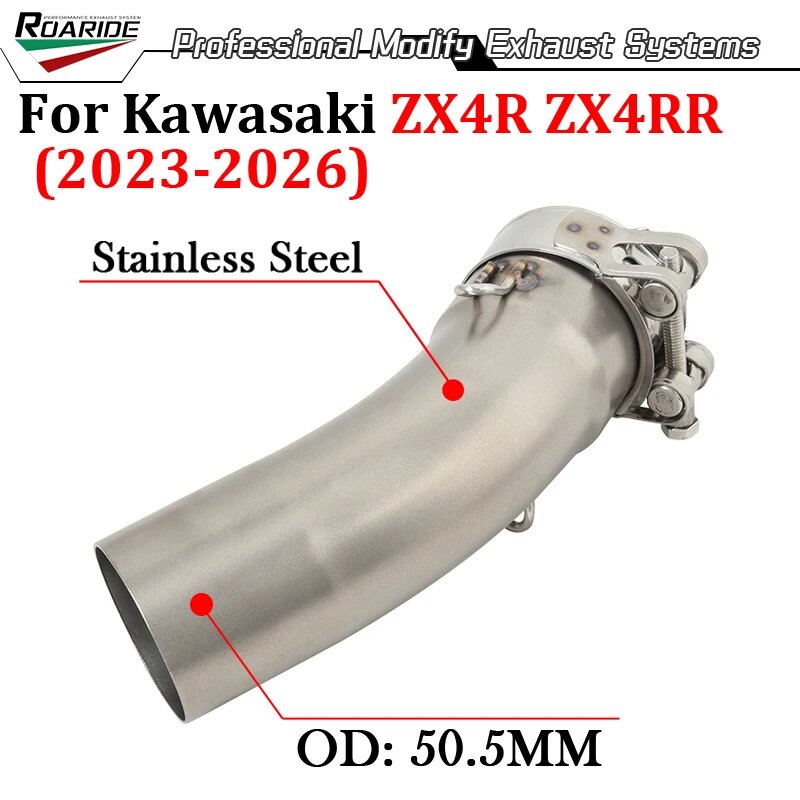 Глушитель Slip-On для мотоциклов KAWASAKI ZX-4R ZX-4RR ZX4R ZX4RR SE SR 2023-2026, модифицированный, 51 мм, с соединительной трубой