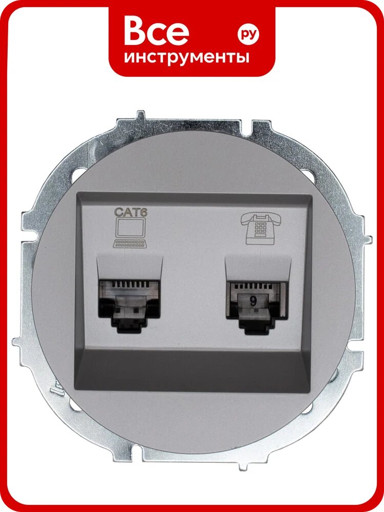 Розетка компьютер+телефон с модулем Cat 6 Lezard OSEN серый матовый 743-7488-144
