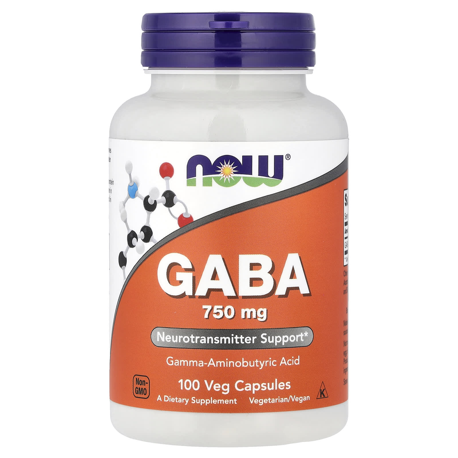 GABA 750 мг (гамк) 100 вег капсул (Now Foods)