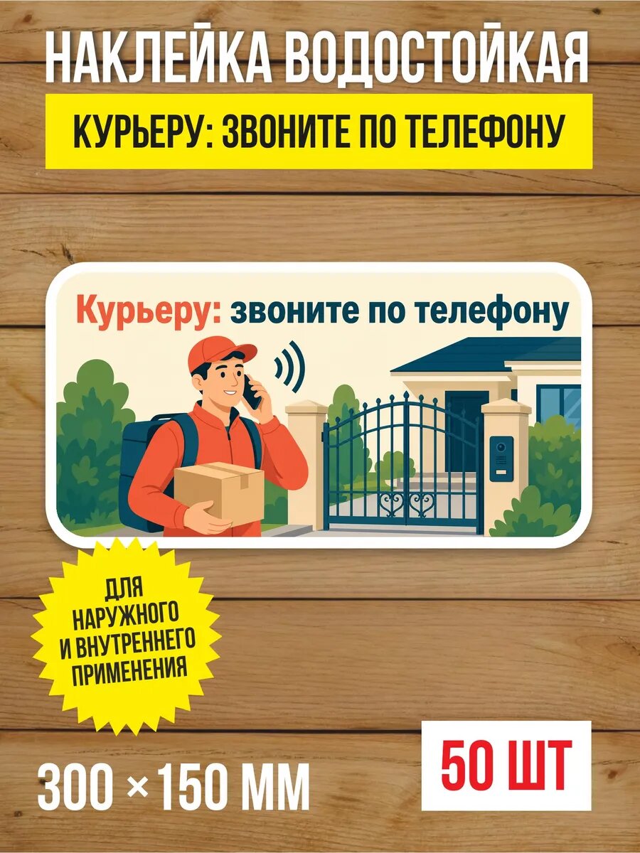 Наклейка «Курьеру: звоните по телефону» виниловая, 300х150 мм, 50 шт