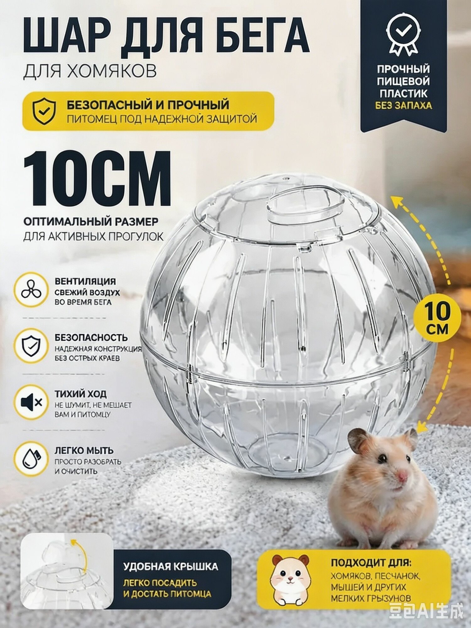 Шар для хомяков прогулочный, для крыс, для грызунов. Диаметр 10 см.