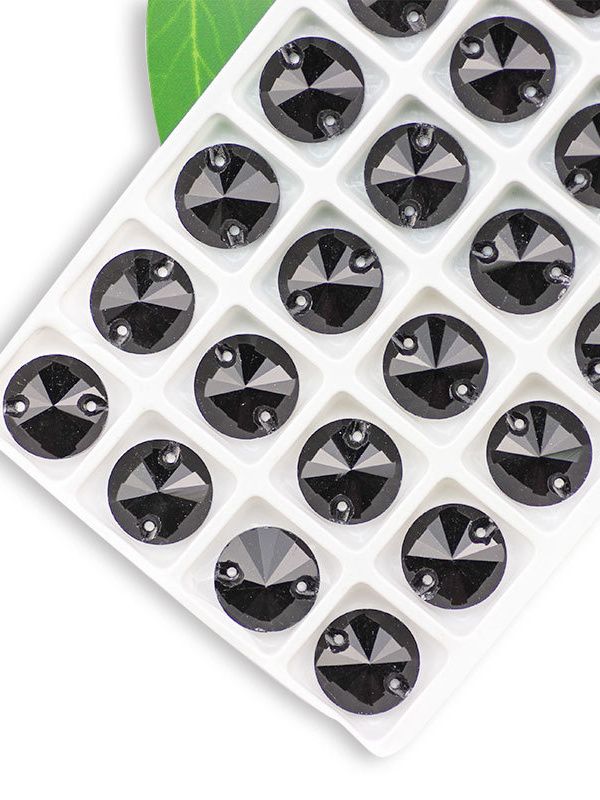 40 штук Jet black швов Round Rivoli, изготовленных из стекла для декоративной упаковки одежды 12мм