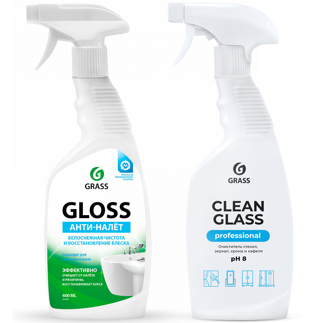 Чистящее средство для ванной Gloss 600мл + Очиститель стекол, зеркал, хрома, пластика