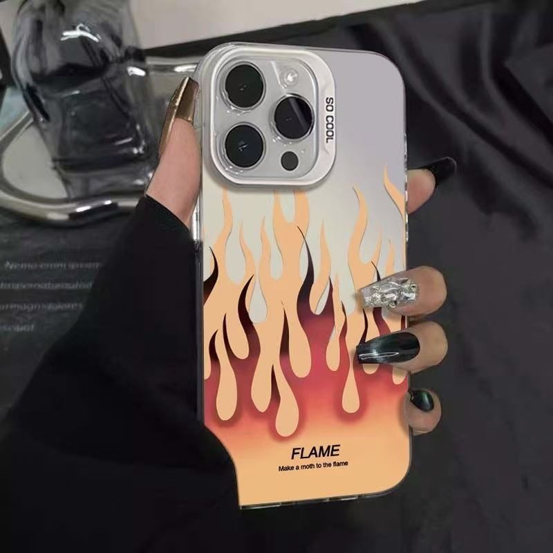 Чехол на Aйфон 13 Про Макс / IPHONE 13 PRO MAX белый с принтом Градиентное пламя стиле силиконовый противоударный