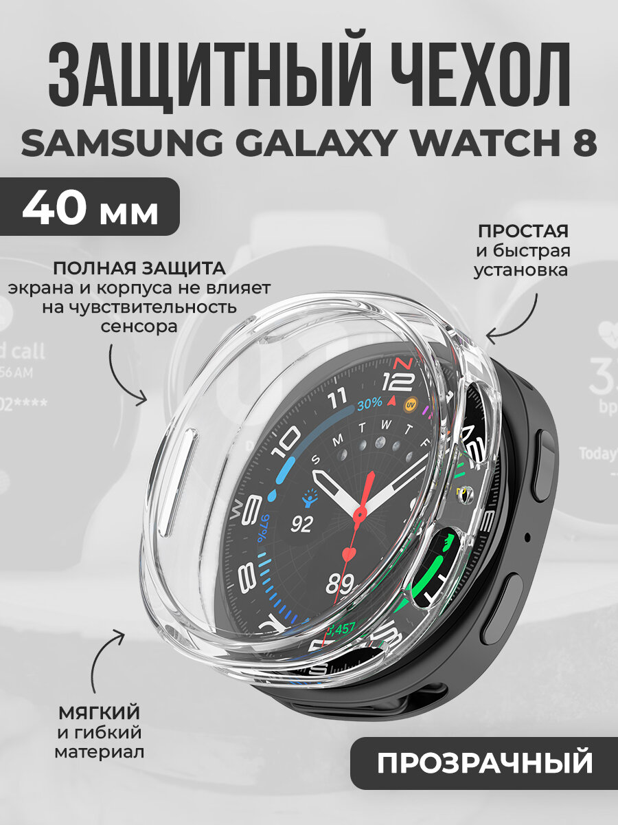 Мягкий защитный бампер для Samsung Galaxy Watch 8, 40 мм, прозрачный