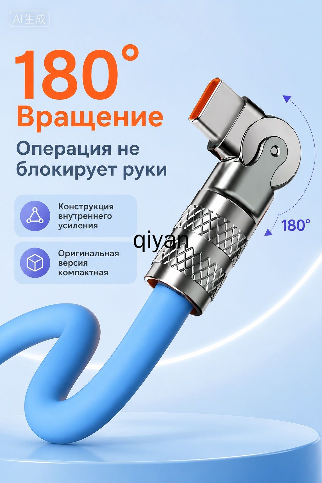 Кабель для мобильных устройств USB Type-C/USB 2.0 Type-A, 2 м, синий