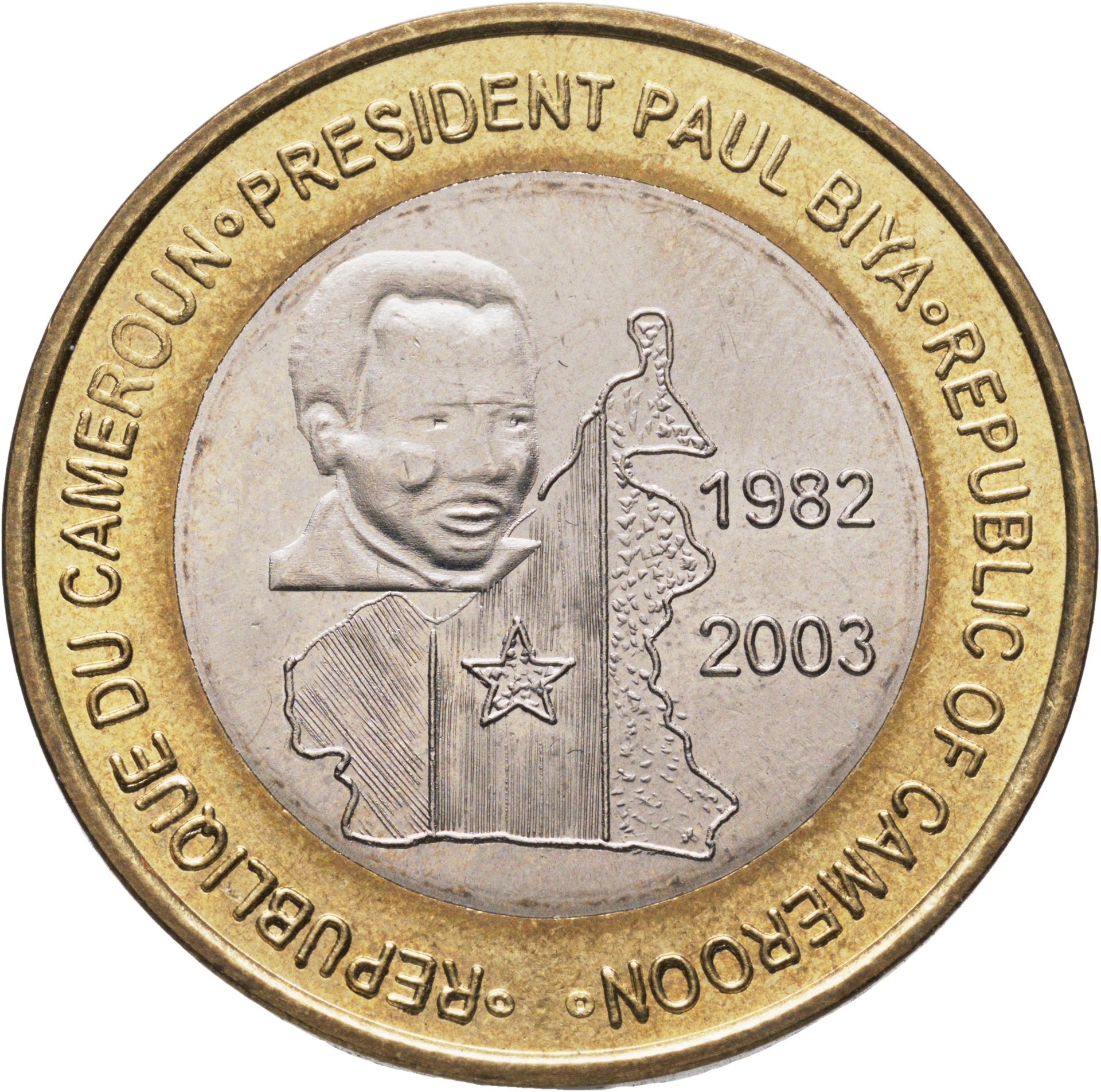 Камерун 6000 франков francs 2003 "Поль Бийя", Биметалл, в сохранности BUNC