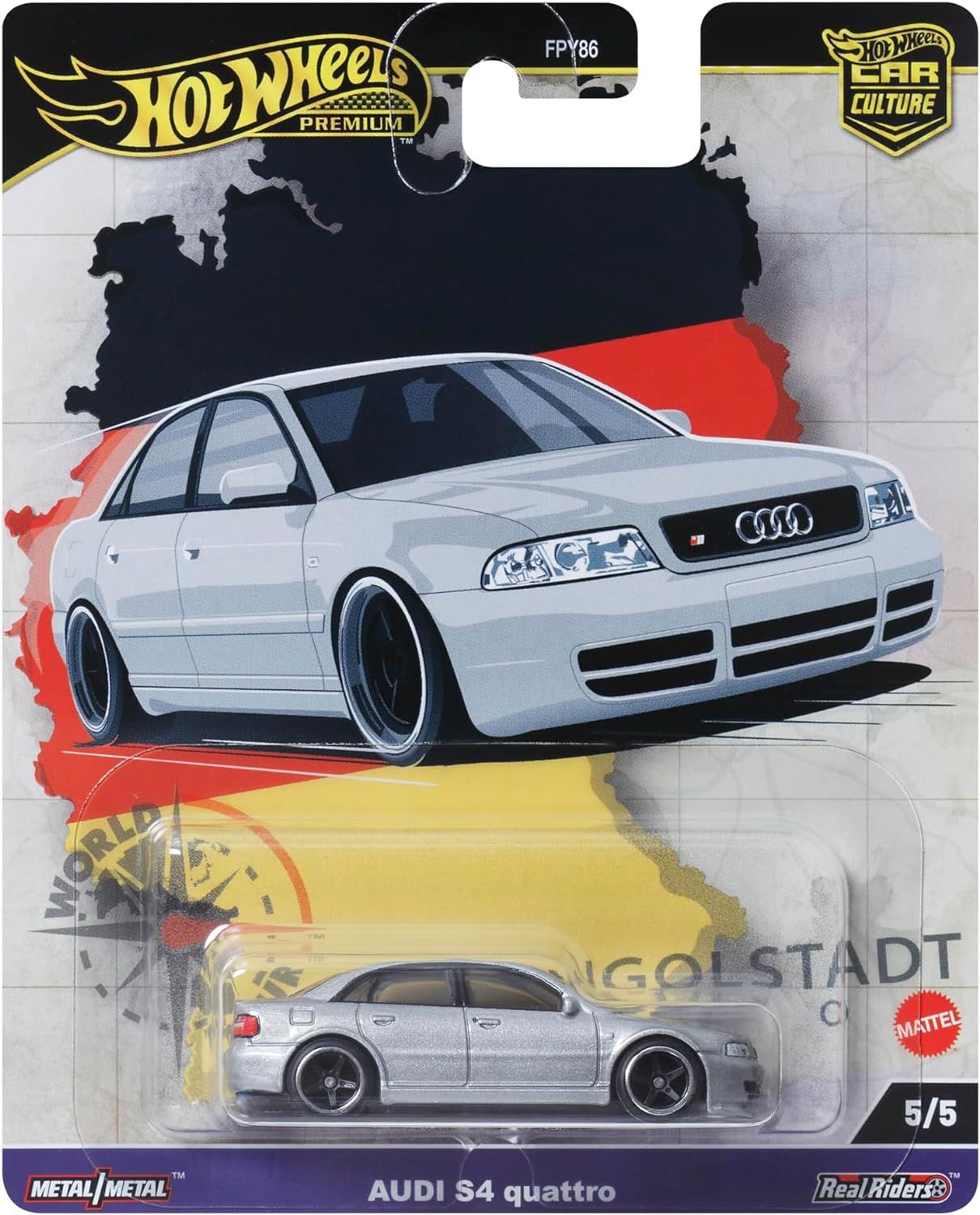 Коллекционная Premium машинка Hot Wheels Audi S4 quattro Light Silver Metallic (коллекция Car Culture 2024, серия World Tour, 5/5)