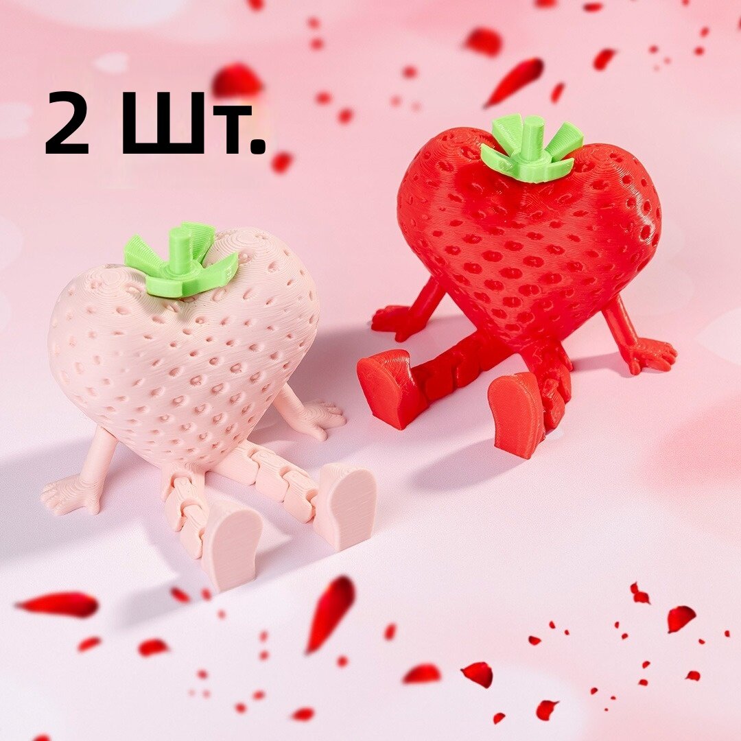 Фигурки-подвески в виде розово-красной клубники, 2 шт, 3D-печать, пластик для миниатюрных ландшафтных композиций