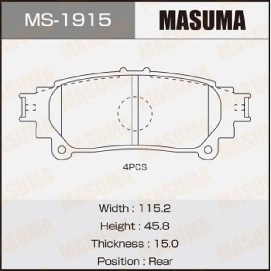 Колодки Тормозные Зад. Lexus Gs, Rx 08- (Masuma MS-1915)