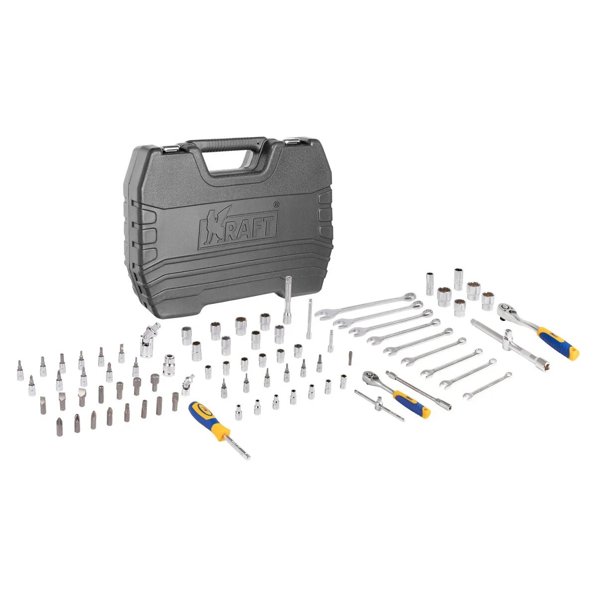 Набор инструмента KRAFT PRO 82 предмета с 12 гранными головками (1/2"DR и 1/4"DR)