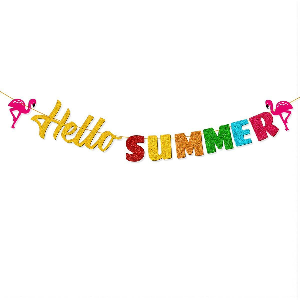 Декор для домашней вечеринки гирлянда Hello Summer фламинго гавайский стиль летняя гирлянда для стены комплект украшений, DFQ792 Гирлянда с фламинго и надписью Hello SUMMER с блёстками