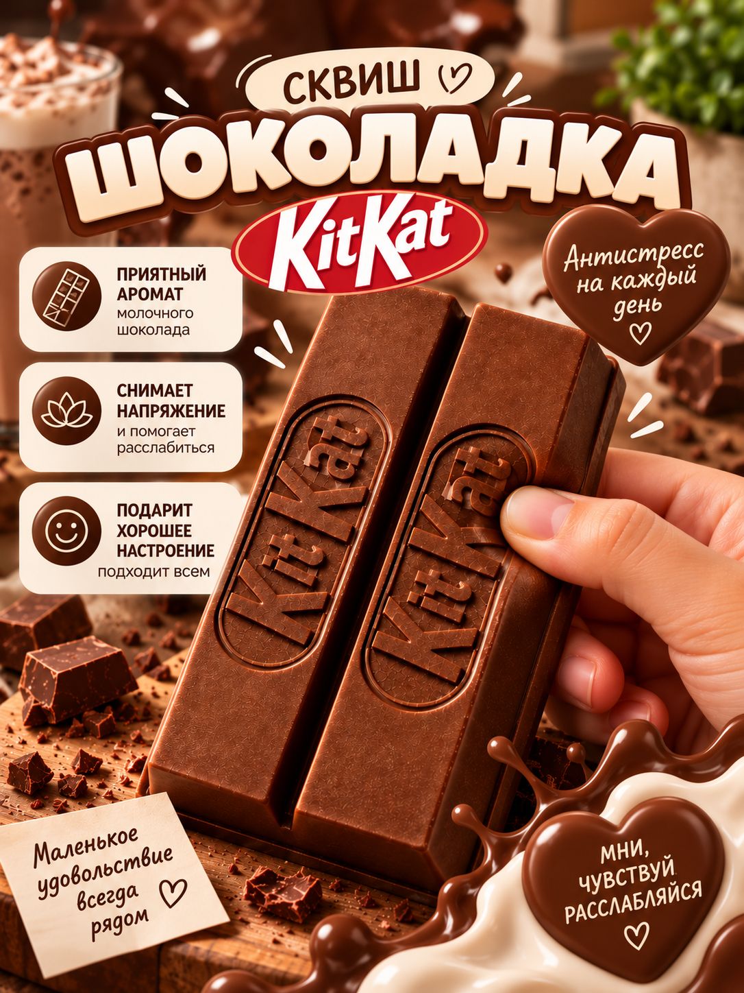 Сквиш Кит Кат шоколад Антистресс с ароматом