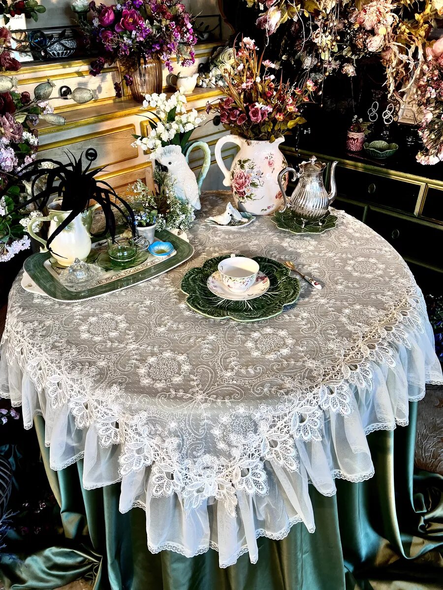 Скатерть Ajourele "Прованс", кружевная, квадратная, кремовая, 130х130см