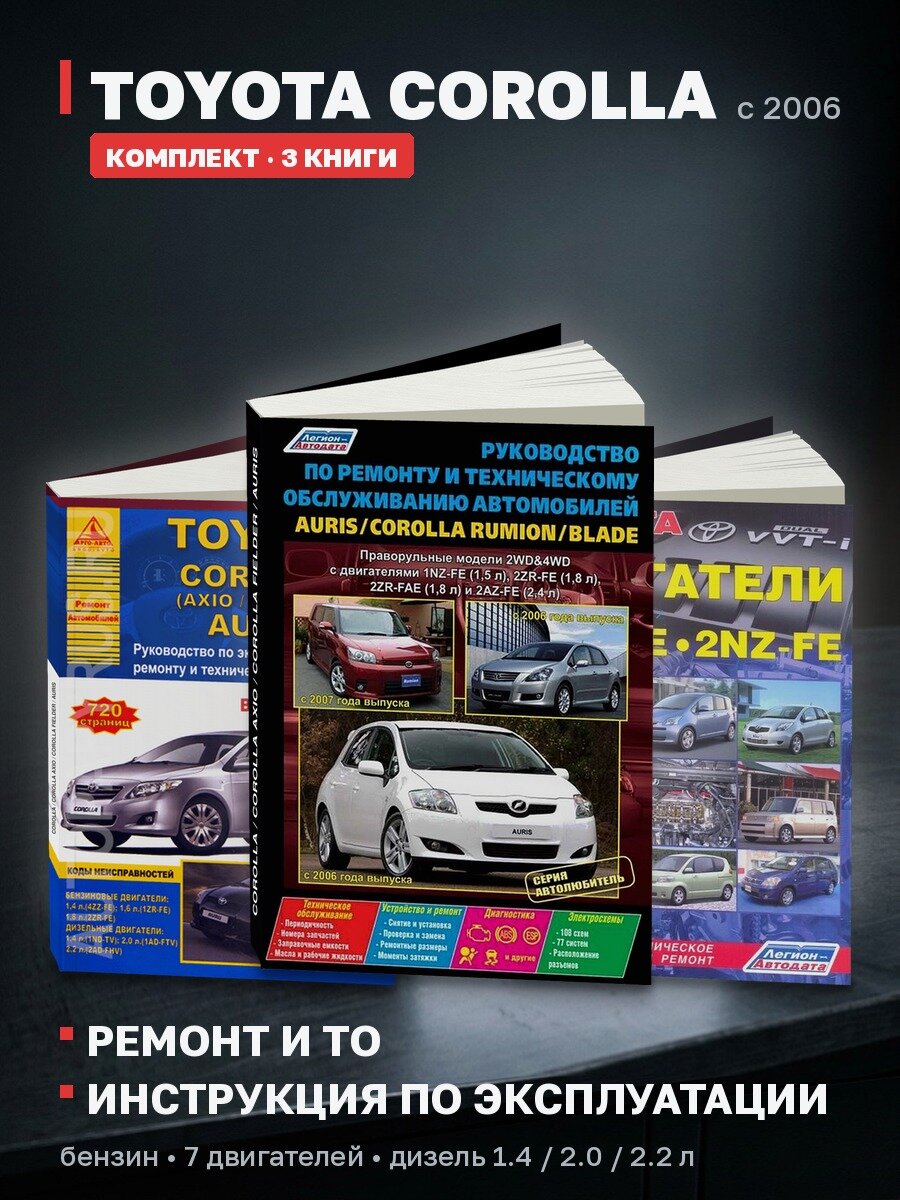 Комплект литературы по ремонту и обслуживанию Toyota Corolla / Corolla Axio / Corolla Fielder / Auris с 2006, двигатели 1NZ-FE / 2NZ-FE